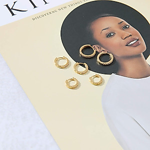 micuco 3 Pairs Small Hoop Earrings Tiny Cartilage Earrings for Women Cubic Zirconia Earrings Gold Plated Huggie Hoop Ear Piercing Earrings for Men Gold Plated 8mm 10mm 12mm