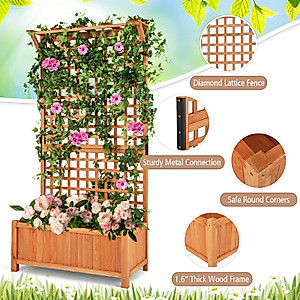 S AFSTAR Planter with Trellis Set of 2, 35.5x17.5x72.5-inch Wood Planter Box with Lattice Trellis & Hanging Roof, Removable Base, Trellis Planter Box for Climbing Plant Flower Rose Grape Cucumber