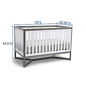 Delta Children Tribeca 4-in-1 Baby Convertible Crib + Serta Perfect Slumber Dual Sided Recycled Fiber Core Crib & Toddler Mattress - Waterproof - Hypoallergenic - GREENGUARD Gold Certified, Grey/White
