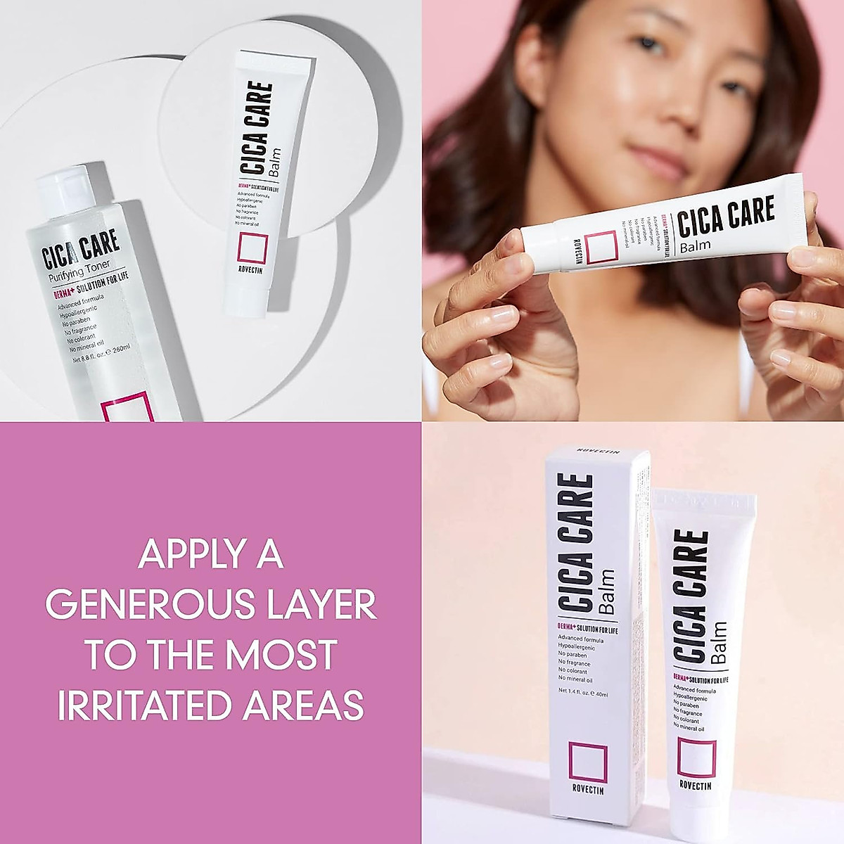 ROVECTIN Cica Care Face Balm - Immediate Redness Relief Face Moisturizer for Acne Prone, Sensitive Skin | Spots, Scar Reducing with Calamine and Madecassoside | Vegan, Korean Skincare(1.4 fl oz)