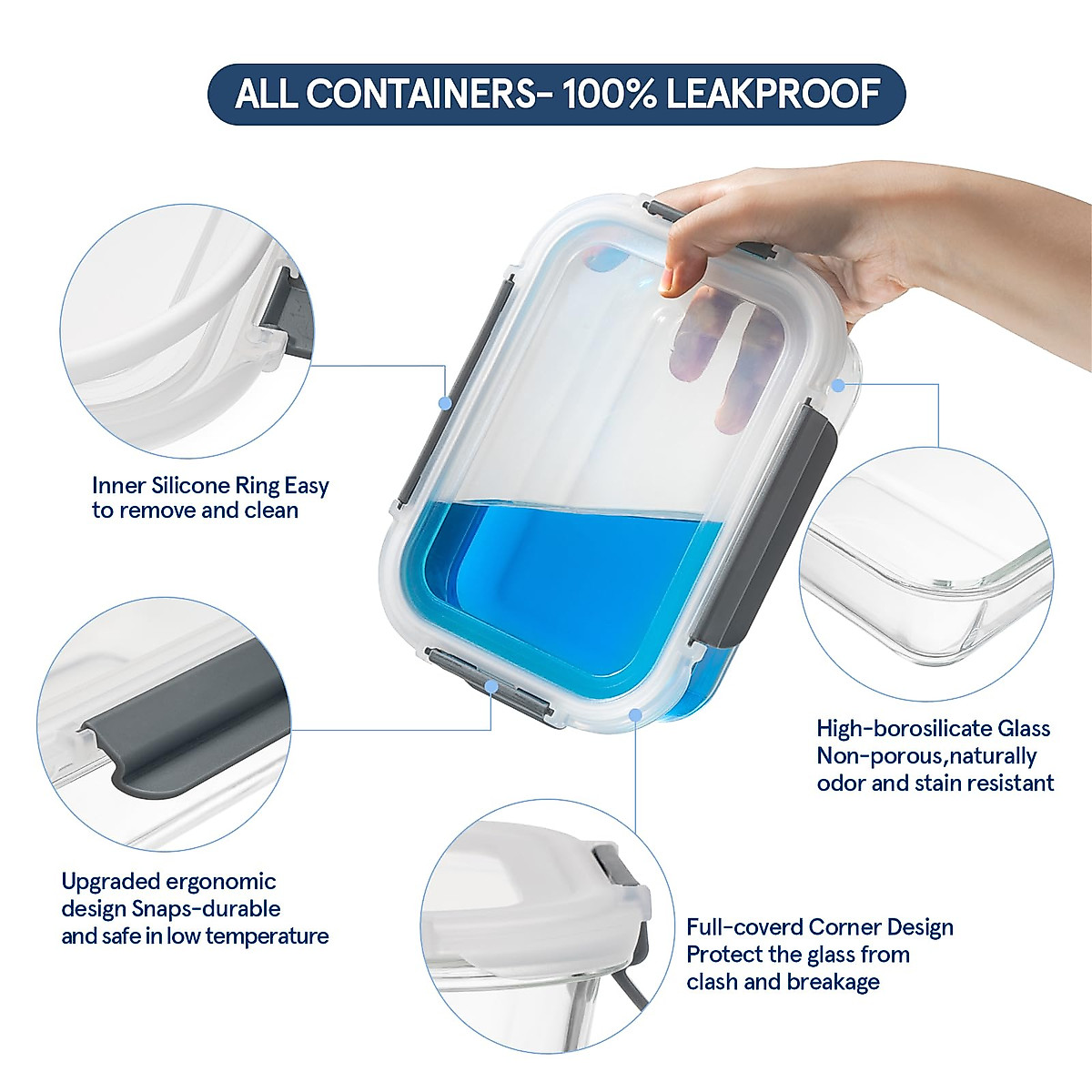 GC GENICOOK [10-Pack] Glass Meal Prep Containers with Lids, Food Storage Containers with Snap Locking Lids, Airtight Lunch Containers, Microwave, Oven, Freezer and Dishwasher