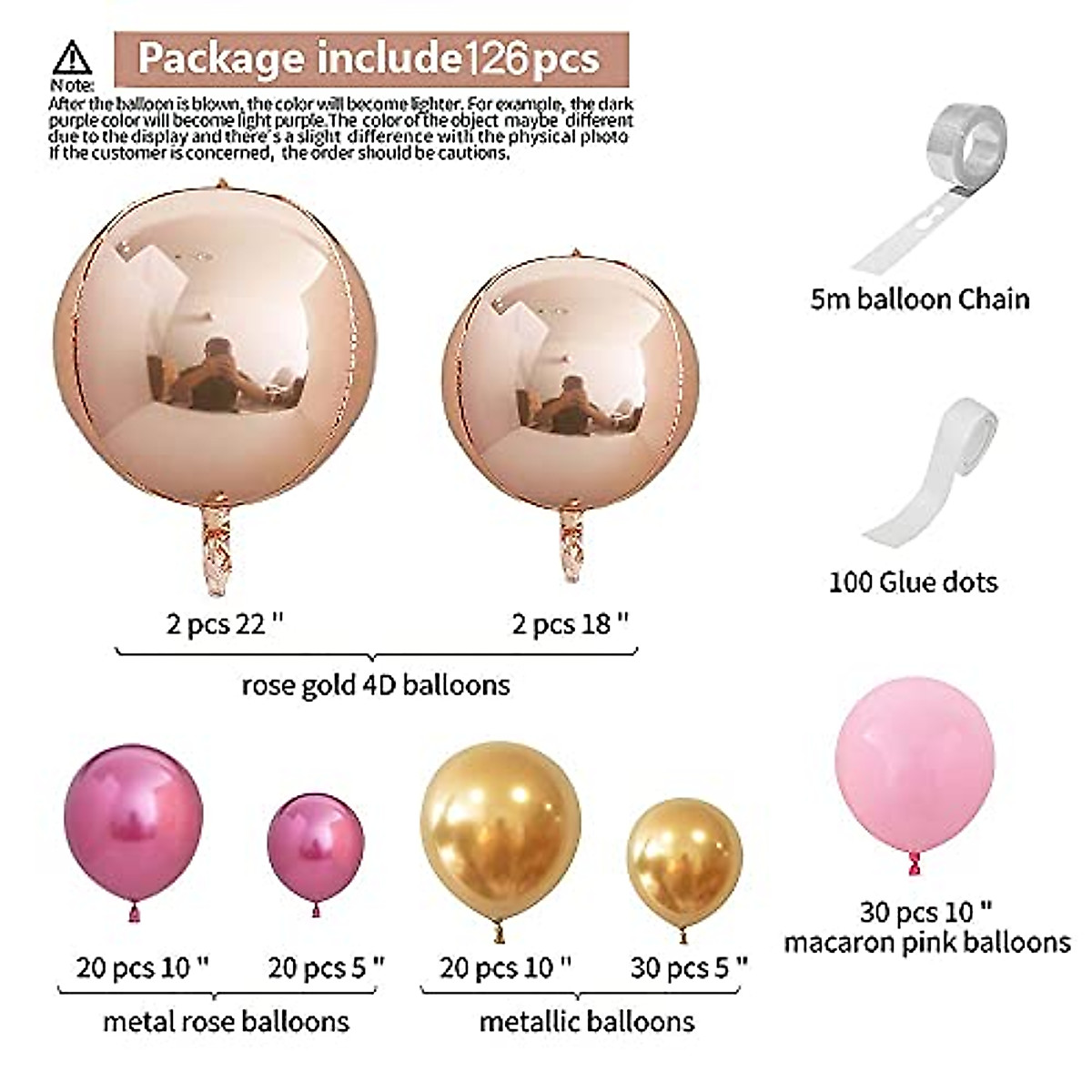 Rose Gold Pink Balloons Garland Arch Kit 124PCS Rose 4D Balloons For Birthday Party Wedding Decoration Baby Shower Home Christmas Party Balloons Supplies