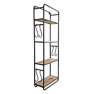 Creative Co-Op 32 Inch Metal & Wood Hooks Wall Shelf, Black