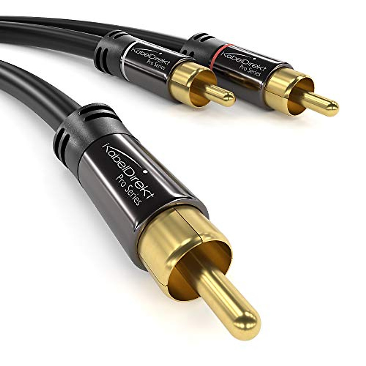 KabelDirekt – RCA/phono Y cable – 6ft short – 1 to 2 RCA/phono, stereo audio cable (coax cable, RCA/phono male/male plugs, analog/digital, adapter for subs/amps/Hi-Fis/home theater/receivers, black)