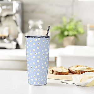 Yaxongx 20oz Tumbler Cartoon Little Daisy Double Wall Vacuum Insulated Coffee Mug with Lid and Metal Straw Brush Reusable Stainless Steel Water Bottle Travel Cup Gifts for Car Ice Drinks Hot Beverage