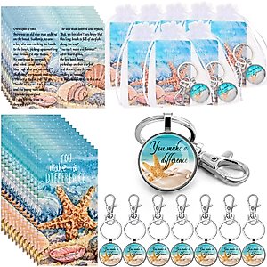 Bucherry 30 Sets Starfish Story Gifts Appreciation Keychains You Make a Difference Cards with Organza Bags for Employee Tech Week Thank You Gifts Coworkers Christmas Party Favors