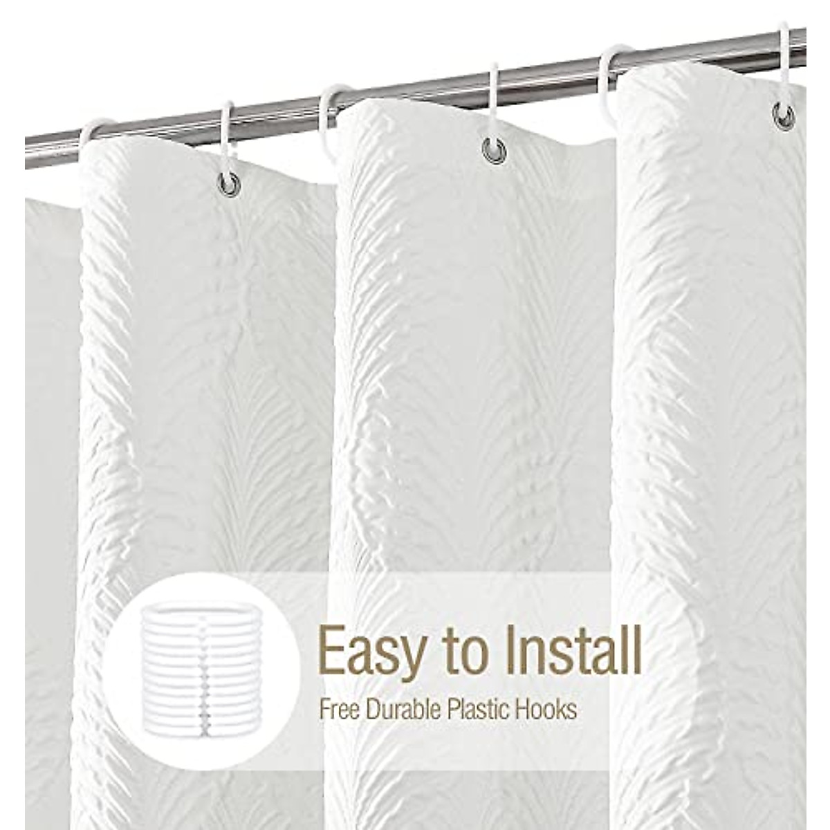 Gibelle Small Stall Shower Curtain, Narrow Half 3D Embossed Textured White Fabric Shower Curtain, Modern Farmhouse Chic Soft Cloth Bathroom Curtains Shower Set with Hooks (White, 36" W x 72" L)