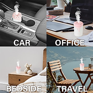 Portable Mini Cool Mist Humidifier - 250ml Small Diffuser with Night Light USB Personal Desktop Vaporizer for Plants Baby Bedroom Travel Office Home Auto Shut Off 2 Mist Modes Super Quiet Pink