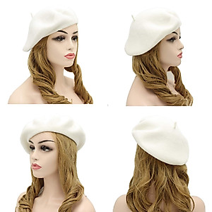 Wheebo Wool Beret Hat,Solid Color French Style Winter Warm Cap for Women Girls Lady (White)