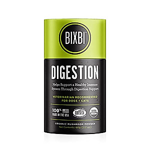 BIXBI Dog & Cat Clean Digestion Support, 2.12 oz (60 g) - All Natural Organic Pet Superfood - Daily Mushroom Powder Supplement - USA Grown & USA Made - Veterinarian Recommended for Dogs & Cats