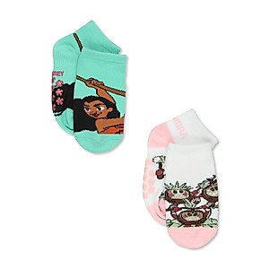 Disney Princess Moana Toddler Girls 6 Pack Quarter Style Socks with Grippers (Small (4-6), Blush)