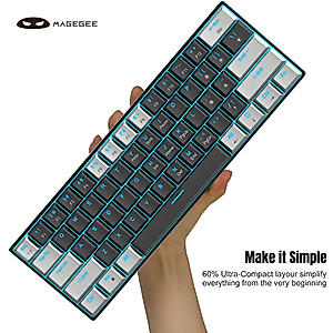 MageGee 60% Mechanical Keyboard with Red Switches and Sea Blue Backlit Small Compact Portable 60 Percent Gaming Keyboard Gamer(Grey Black)