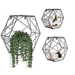 Comfify Industrial Wall Mounted Honeycomb Floating Shelves Set of 3 Decorative Hexagon Metal Wire Shelves – Large, Medium and Small - Modern Shelves for Home, Office and More - Rustic White