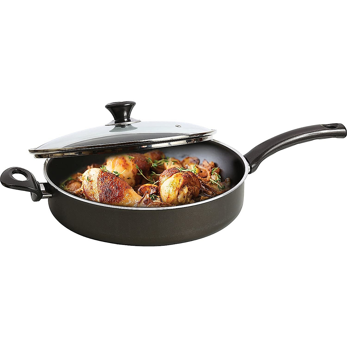 Mehtap 13 Inch Saute Pan with Lid and Two Handles, Teflon Classic Nonstick Frying Skillet Cookware for Simmering, Sautéing, and Braising, Black