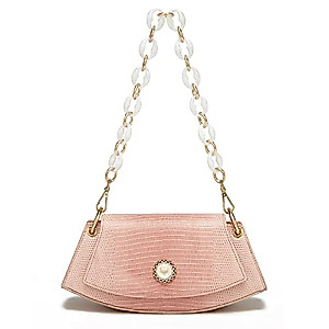 FOXLOVER Split Leather Shoulder Bags Crossbody Purses for Women Fashion Crocodile Hobo Bag Ladies Handbag and Purse (Pink)