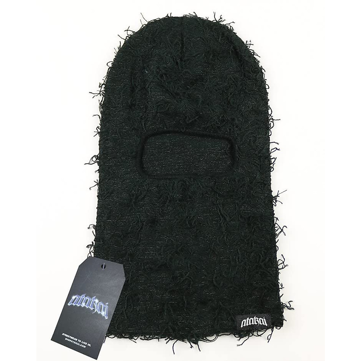 Atakai Balaclava Distressed Knitted Full Face Ski Mask Winter Windproof Neck Warmer for Men Women One Size Fits All, Yeat Inspired (Black)