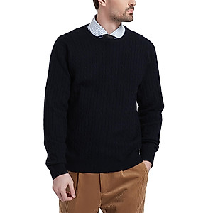 Kallspin Men's Cable Knit Crewneck Sweater Pullovers Wool blend Relax Fit Knitwear (Black, 4X-Large)