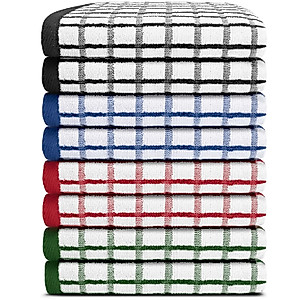 White Classic [8 Pack] Premium Dish Towels for Kitchen, with Hanging Loop - Heavy Duty Absorbent 100% Cotton 410 GSM Terry Kitchen Towels, 16x26 (Multi)