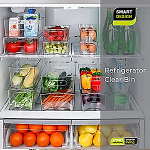 Smart Design Stackable Refrigerator Organizer Bins for Fridge Storage – Clear, 6 x 16 in., Set of 8 – Fridge Organization and Storage Bins with Handles for Easy Living – BPA-Free Plastic