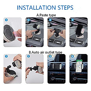 LYCARESUN Bling Car Phone Holder, 360°[Adjustable & Stable] Crystal Universal Phone Mount for Car, Windshield Dashboard Air Vent Car Stand Phone Holder, Mini Car Accessories for Women Girl (White)