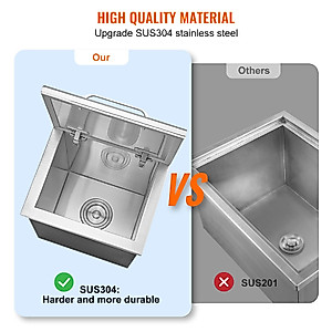 VEVOR Drop in Ice Chest, 20" L x 14" W x 12" H Stainless Steel Ice Cooler, Commercial Ice Bin with Cover, 40 qt Outdoor Kitchen Ice Bar, Drain-Pipe and Drain Plug Included, for Cold Wine Beer