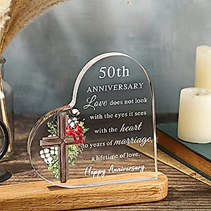 50th Wedding Anniversary Years Gifts Years of Marriage Gift Wedding Anniversary Heart Marriage Keepsake Decoration Gift for Couple Parent Women Mom Husband Wife