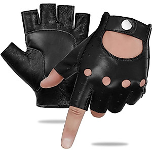 GSG Mens Fingerless Leather Gloves Driving Cycling Motorcycle Half Gloves Unlined X-Large Black