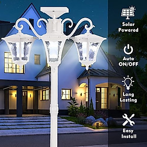 Sun-Ray 312011 Vittoria Three Head Solar Lamp Post and Planter, 7 ft, White