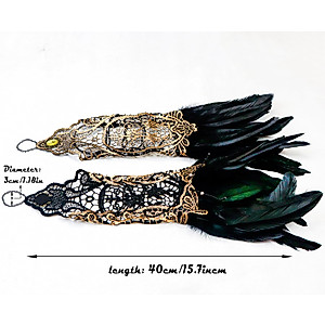 L'VOW 2Pcs Gothic Black Lace Feather Long Gloves for Women Halloween Witch Costume Swan Wristband Cuff