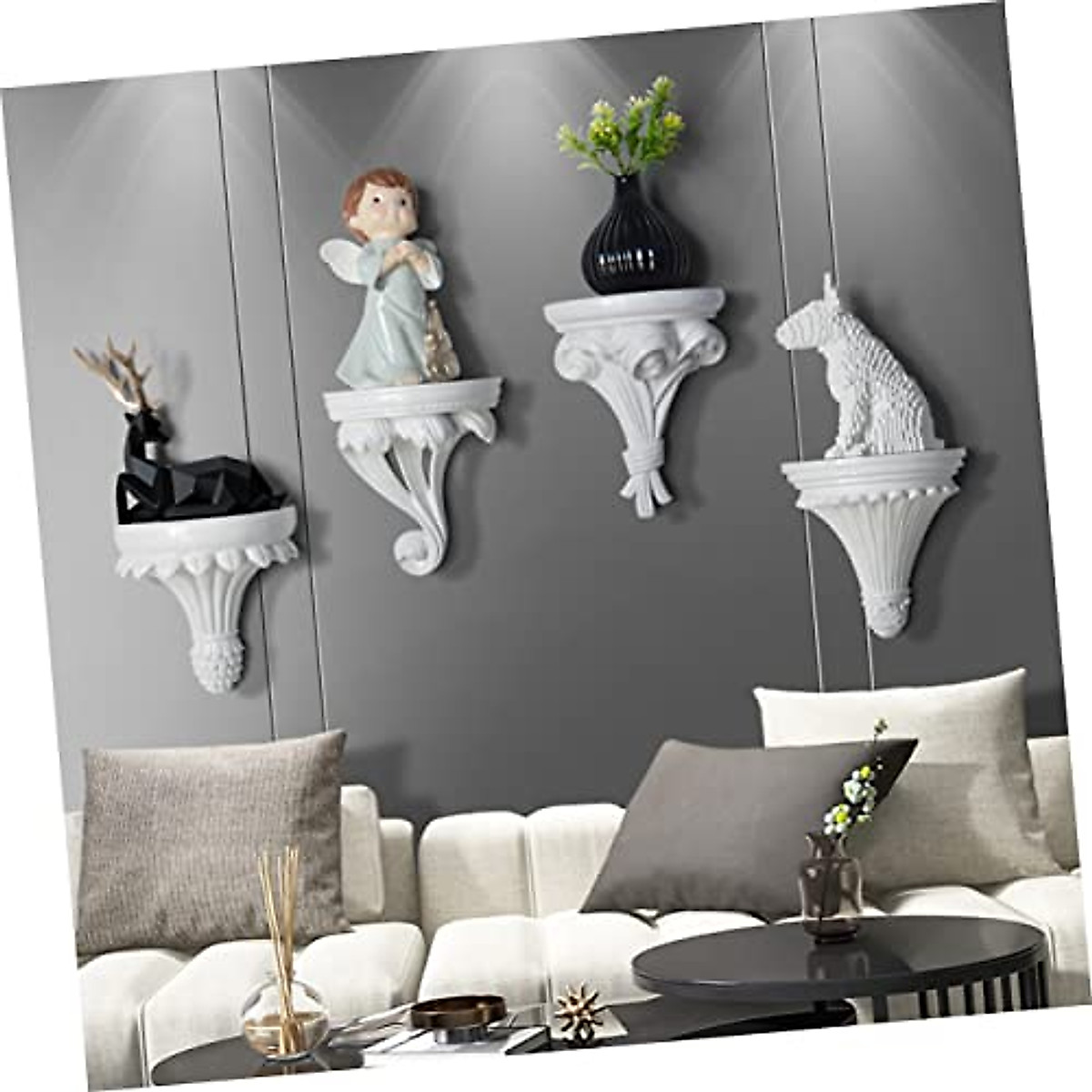 Cabilock Household All Holder Decorative Rack Living Pot Stand Shelves Art Room White Display Kitchen for Resin Baroque Wall-Mounted Retro Bookshelf Style Wall Flower Decoration Bracket