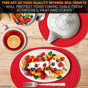 3Pcs Trivets for Hot Dishes - Red Instant Pot Trivet for Hot Pans Kitchen Decor Pot Mat, Woven Trivet Сotton Trivets for Kitchen Counter Protectors Heat Resistant Pads for Countertops