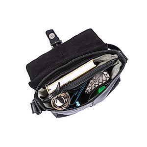 Zinda Genuine Leathers Women's Handbag Flap Over Crossbody Shoulder Sling Multiple Pockets (Black)