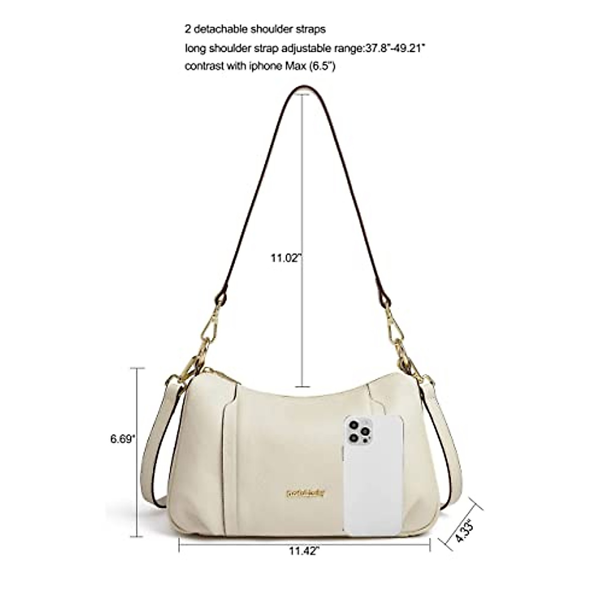 DORIS&JACKY Leather Shoulder Handbags For Women Medium Designer Crossbody Purse And Bags With Two Detachable Straps (5-Off White)