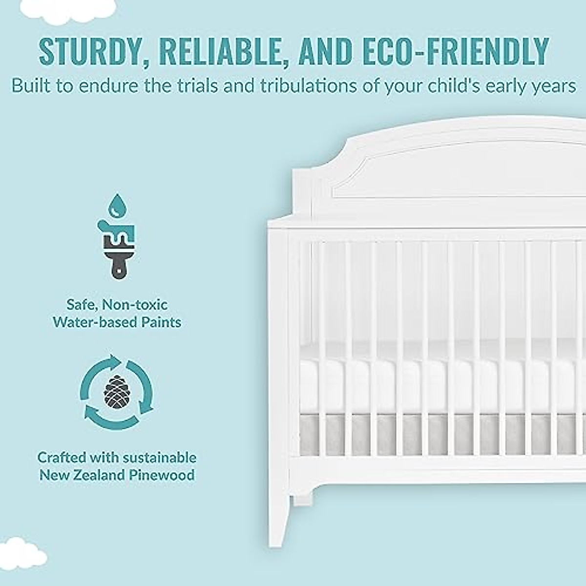 Dream On Me JPMA & Greenguard Gold Certified Milton 5-in-1 Convertible Crib Made with Sustainable New Zealand Pinewood in White, Non-Toxic Finish