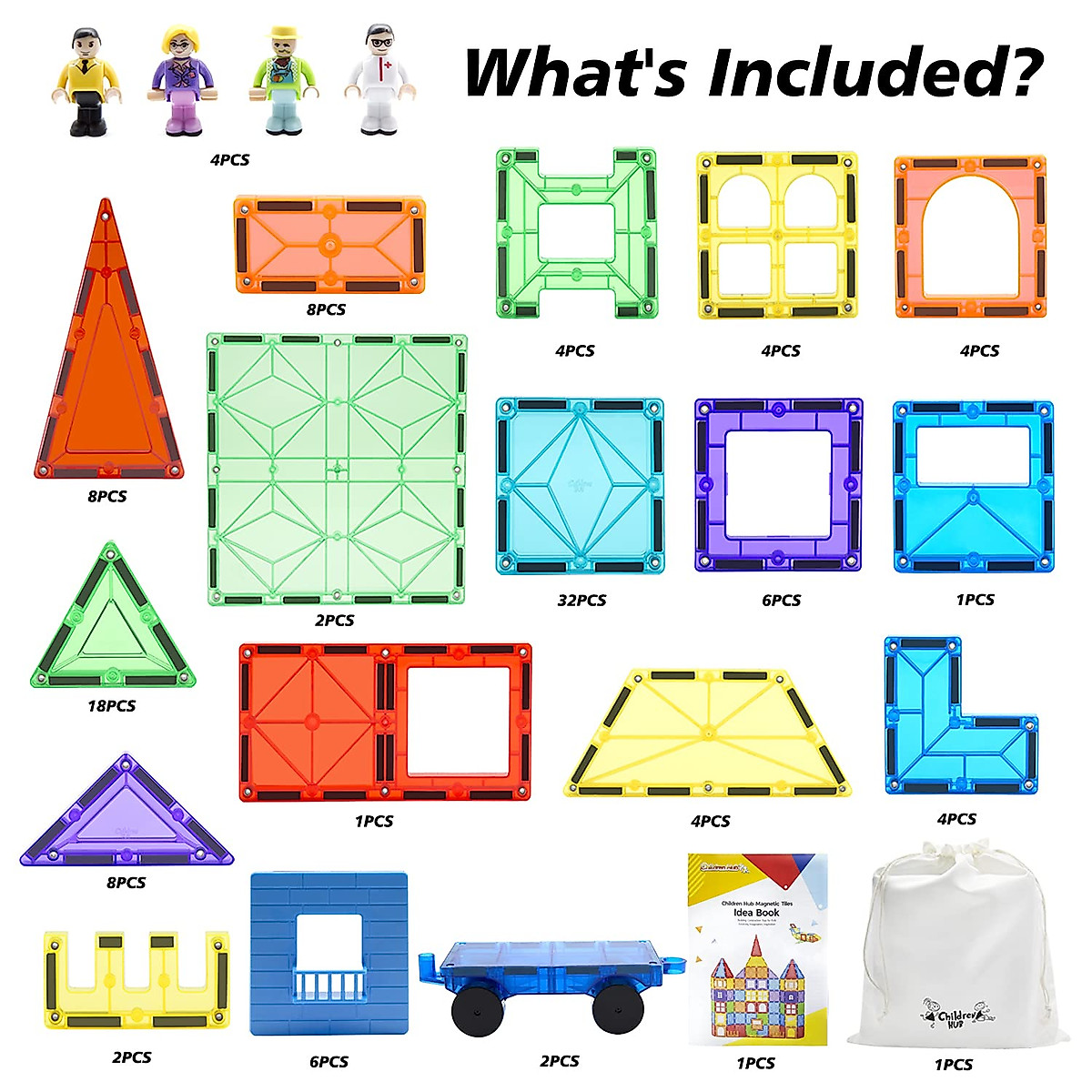 Children Hub 120pcs Magnetic Tiles Set Diamond Series - Educational 3D Magnet Building Blocks - Building Construction Toys for Kids - Upgraded Version with Strong Magnets