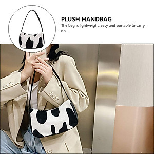 VALICLUD Shoulder Bag for Women Mini Furry Handbag Underarm Purse Cow Print Clutch Bag Faux Fur Purse