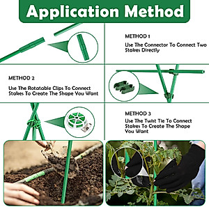 Cludoo 94PCS Garden Stakes Set with 30 Sets Fiberglass Plant Stakes Sticks Supports and Accessories, DIY 4ft 5ft 6ft 7ft Tomato Stakes for Tomato,Vegetables, Pepper, Fences Indoor Outdoor Plants