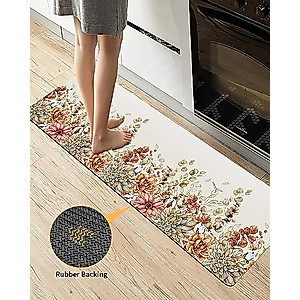 Country Eucalyptus Flowers Bath Mat for Tub,Non Slip Bathroom Floor Runner Rug Quick Dry & Absorbent Diatomaceous Earth Shower Sink Kitchen Doormat,Fall Farmhouse Leaves Rose Dahlia Floral 18"x47"
