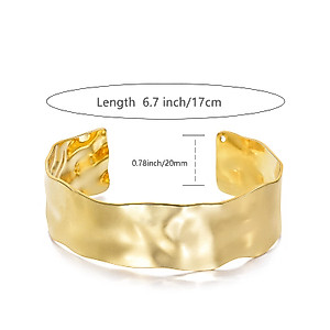 YKKZART Bangles Bracelets for Women 14k Gold Plated Wide Wrist Cuff Warp Bracelets High Polished Hammered Statement Bracelets for Her Jewelry Gifts
