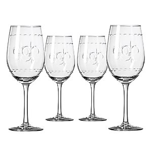 Rolf Glass Fleur De Lis White Wine Glass 12 ounce - Stemmed Wine Glasses Set of 4 – Lead-Free Glass - Diamond Wheel Engraved Wine Glasses - Made in the USA