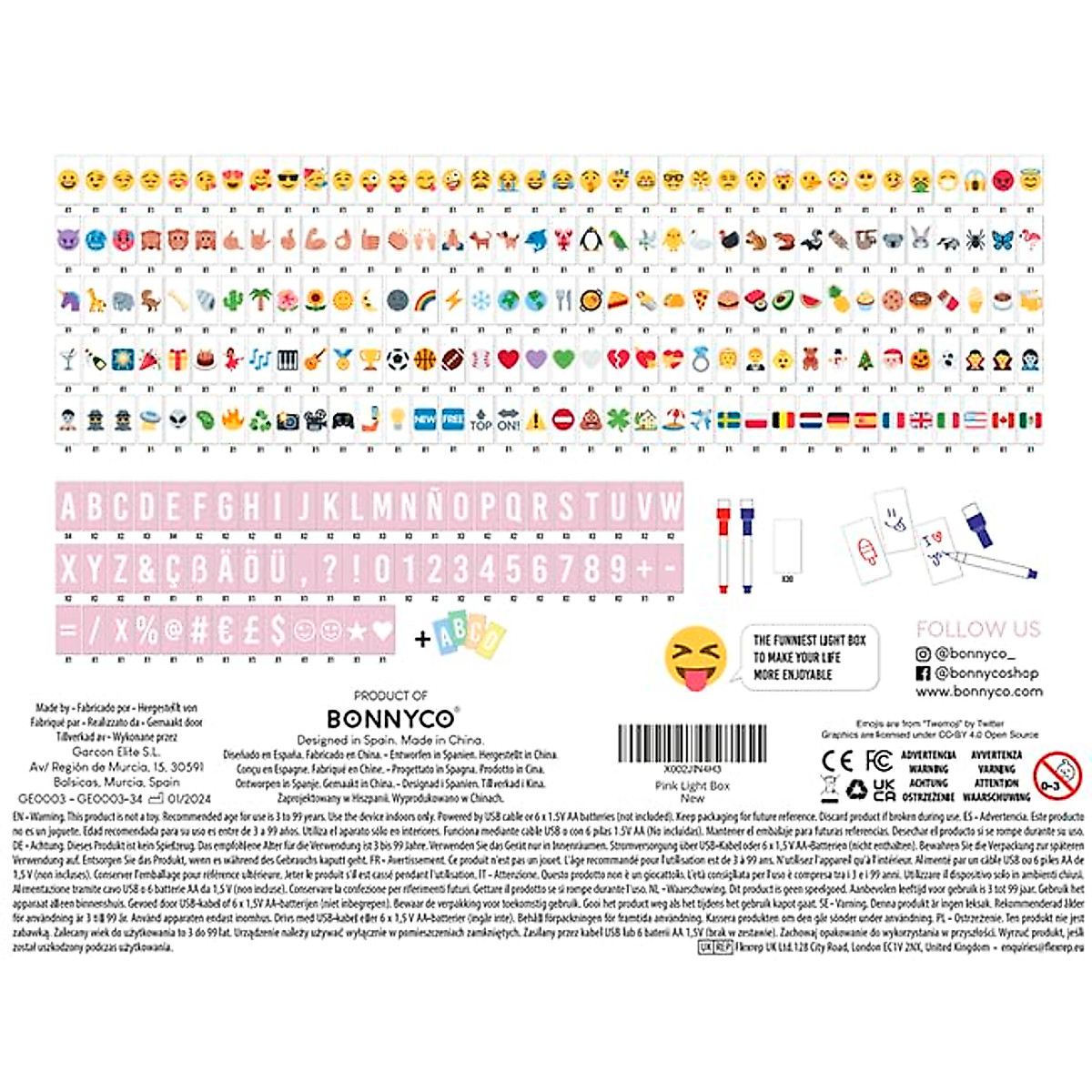 Pink Cinema Light Box with 400 Letters & Emojis & 2 Markers - BONNYCO | Led Light Box Home, Office & Room Decor | Light Up Sign Letters Board Gifts for Women & Girls Christmas & Birthdays | Pink Decor