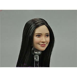 1/6 Scale Female Head Sculpt,Beauty Asian Girl Planted Hair Head Carved for 12inch Action Figure Body Doll (Black Straight Hair)
