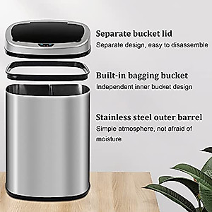 Better Choicet Kitchen Trash Can Automatic Touch Motion Sensor Garbage with Close Slowly, Stainless Steel Bin Lid, Waste for Bathroom Bedroom, 13 Gallon / 50 Liter, Silver, 16.1x11.1x23.2''