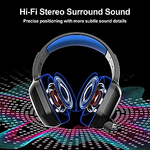 Gaming Headset with Microphone for Pc, Xbox One Series X/s, Ps4, Ps5, Switch, Stereo Wired Noise Cancelling Over-Ear Headphones with Mic, RGB, for Computer, Laptop, Mac, Nintendo, Gamer (Blue)