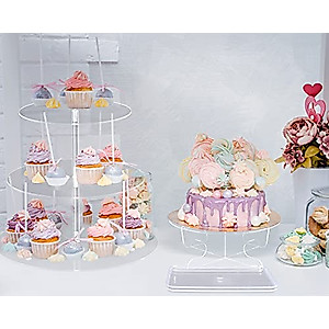 Sawysine 4 Pcs Acrylic Cupcake Stand Set Include 3 Tier Round Cake Stand 1 Tier Dessert Stands Holder 2 Pieces Clear Serving Platter for Tea Party Wedding Birthday Baby Bridal Shower Party Supplies