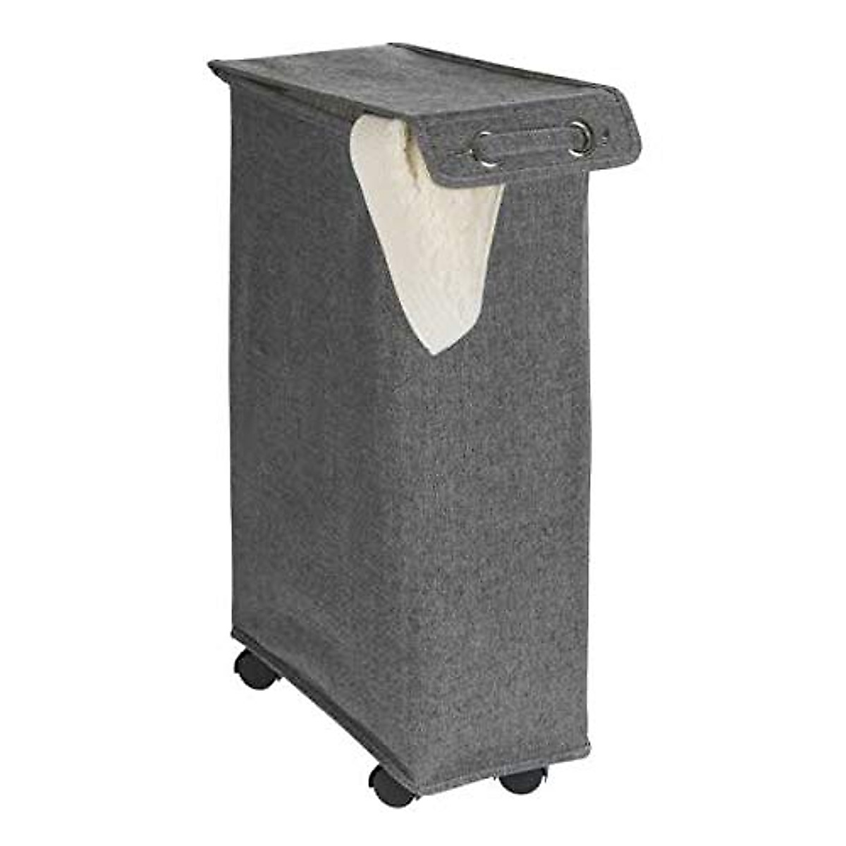WENKO Slim Laundry Basket with Wheels, Thin Laundry Hamper, Rolling Laundry Bin with Lid, Space Saving Narrow Laundry Hamper for dirty Clothes Storage, 23.6 x 15.8 x 7.3 in, Gray