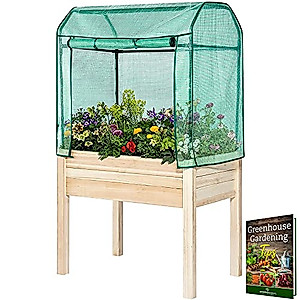 BACKYARD EXPRESSIONS PATIO · HOME · GARDEN 906533 Elevated Gardening Bed with Green House Cover-36L x24W x 66H-Backyard Expressions, Natural Wood
