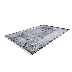 BESPOKY 2'7" x 13'1" - 80 x 400 Cm Jamshedpur Grey Framed Cotton Machine Washable Non Slip Living Room Bedroom Nursery Hallway Indoor Outdoor Area Rug