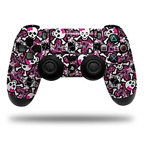 WraptorSkinz Vinyl Decal Skin Compatible with Sony PS4 Controller PlayStation 4 Original Slim and Pro Splatter Girly Skull Pink (Controller NOT Included)