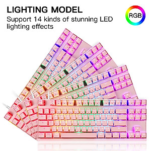 MOTOSPEED Professional Gaming Mechanical Keyboard RGB Led Backlit Wired with Anti-Dust Proof Switches for Gaming Keyboard for Mac & PC (Pink, 87 Key Blue Switches)